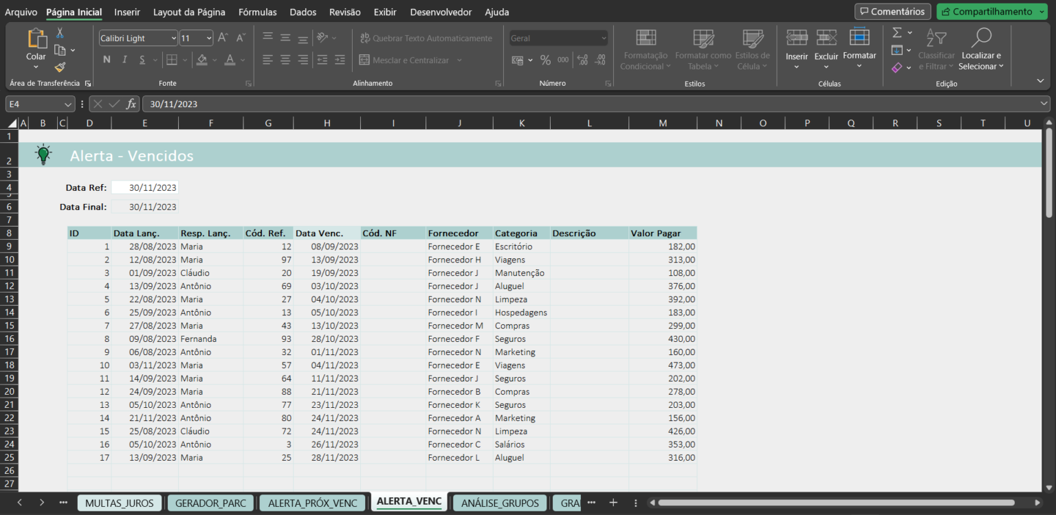 Planilha de Contas a Pagar - Excel Genial