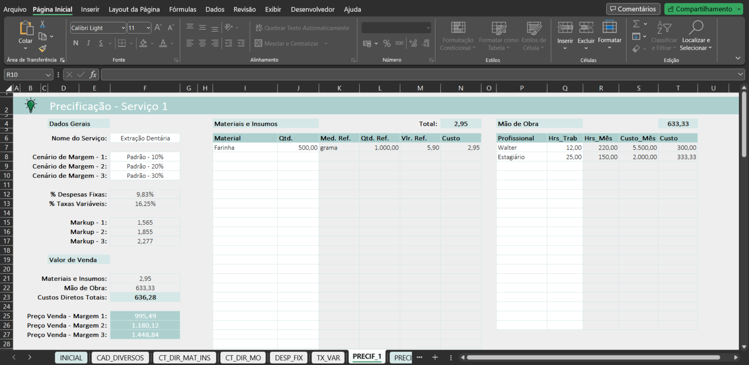 Planilha de Custos de Serviços Prestados - Excel Genial