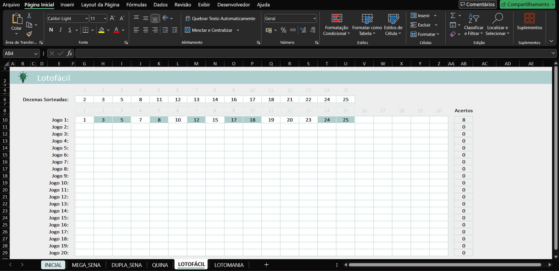 Conferir Lotofácil - Excel Genial